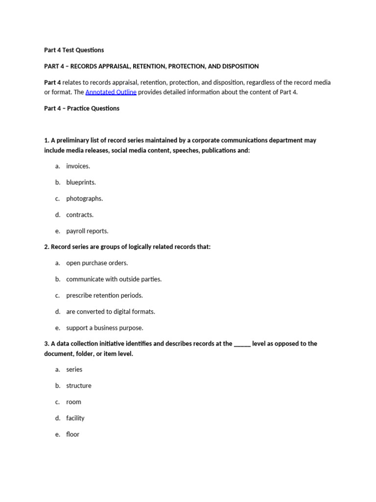 Records Management Practice Exam Questions | PDF | Records Management ...