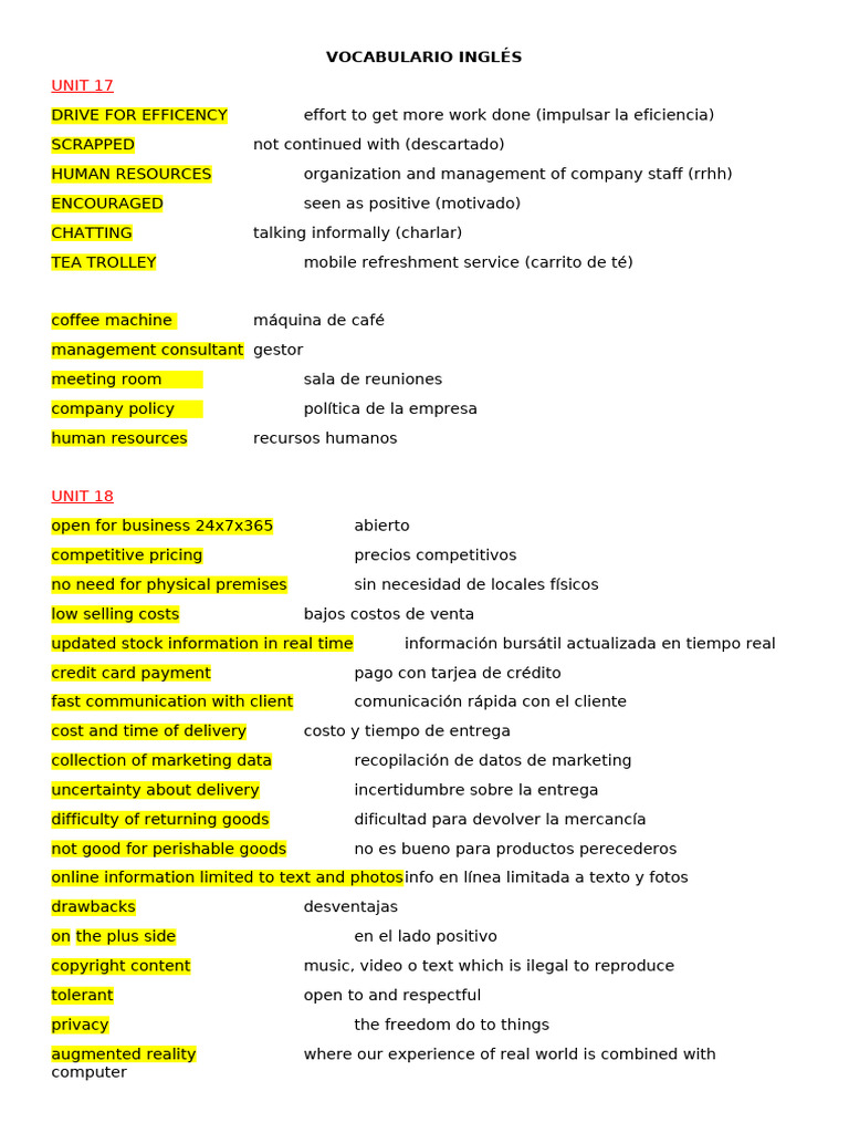 Vocabulario Inglés 2 Eva | PDF | Business | Computing