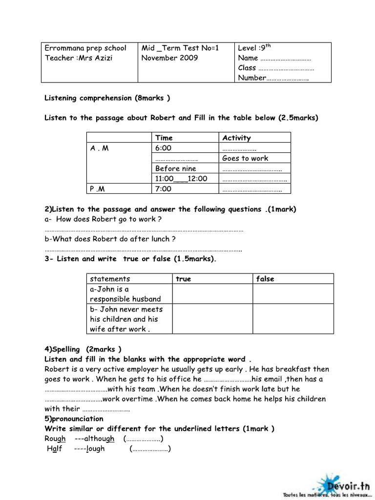 9th Grade English Mid-Term Test Guide | PDF
