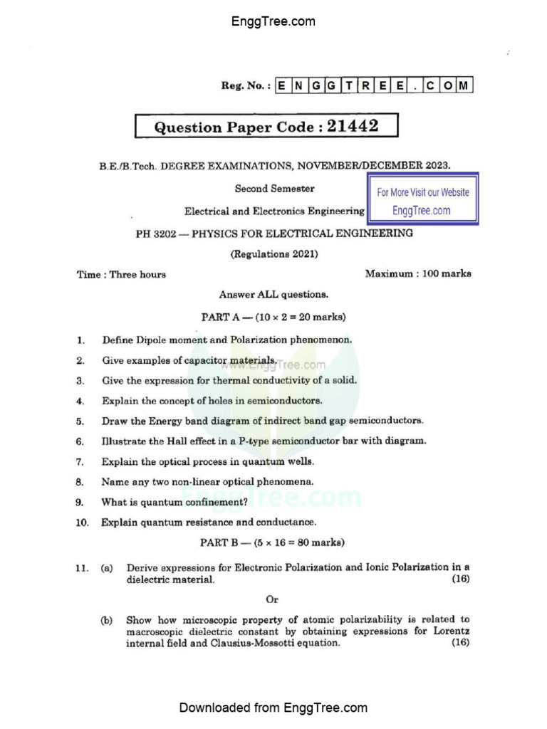 PH3202 Physics For Electrical Engineering Nov Dec 2023 Question Paper ...