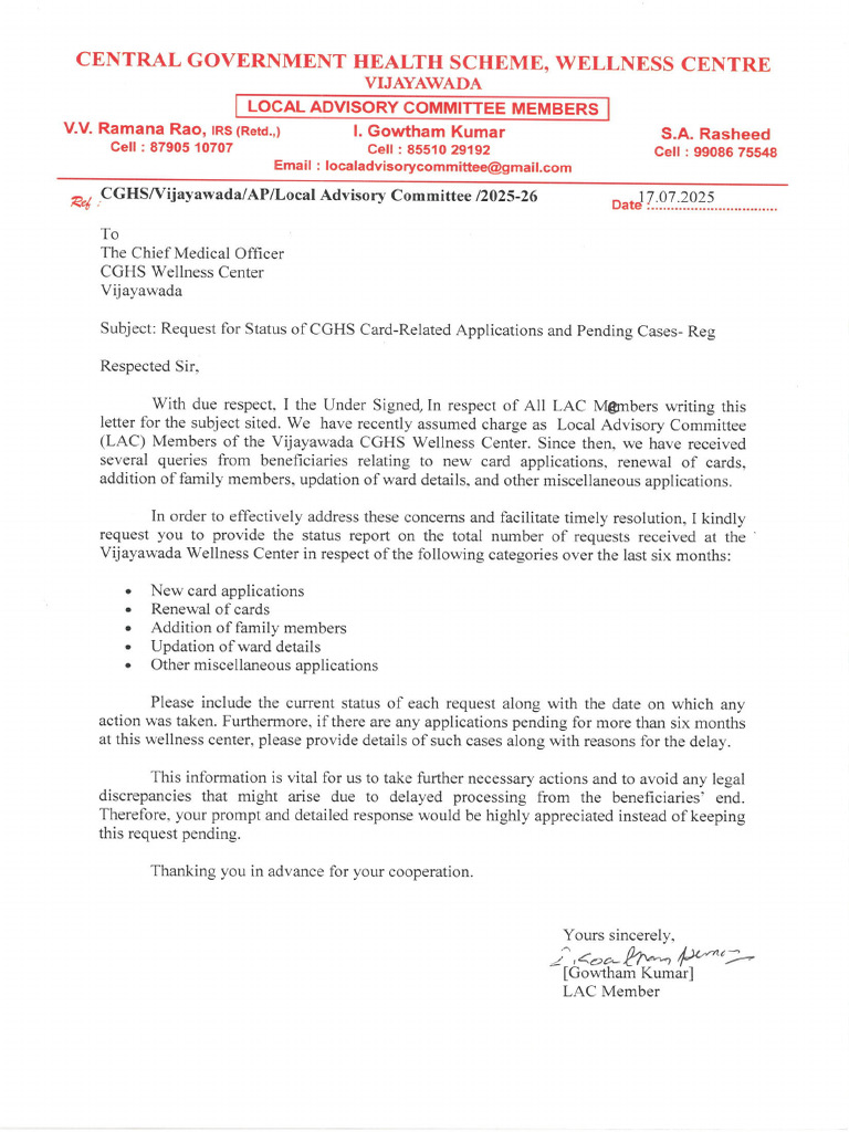 CGHS Card Application Status Request | PDF