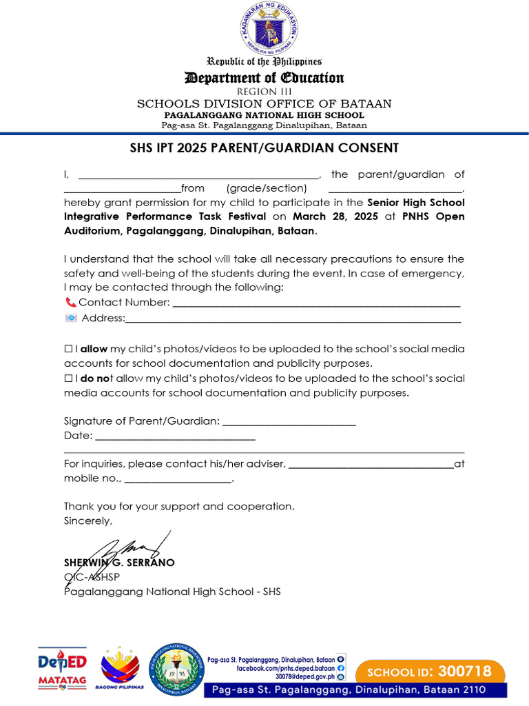 Parental Consent SHS IPT 2025 | PDF