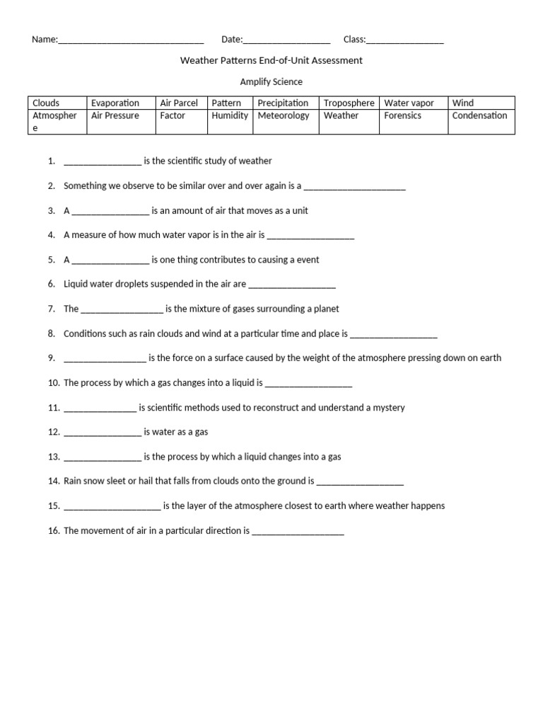 Weather Patterns End-of-Unit Assessment | PDF | Atmosphere Of Earth ...