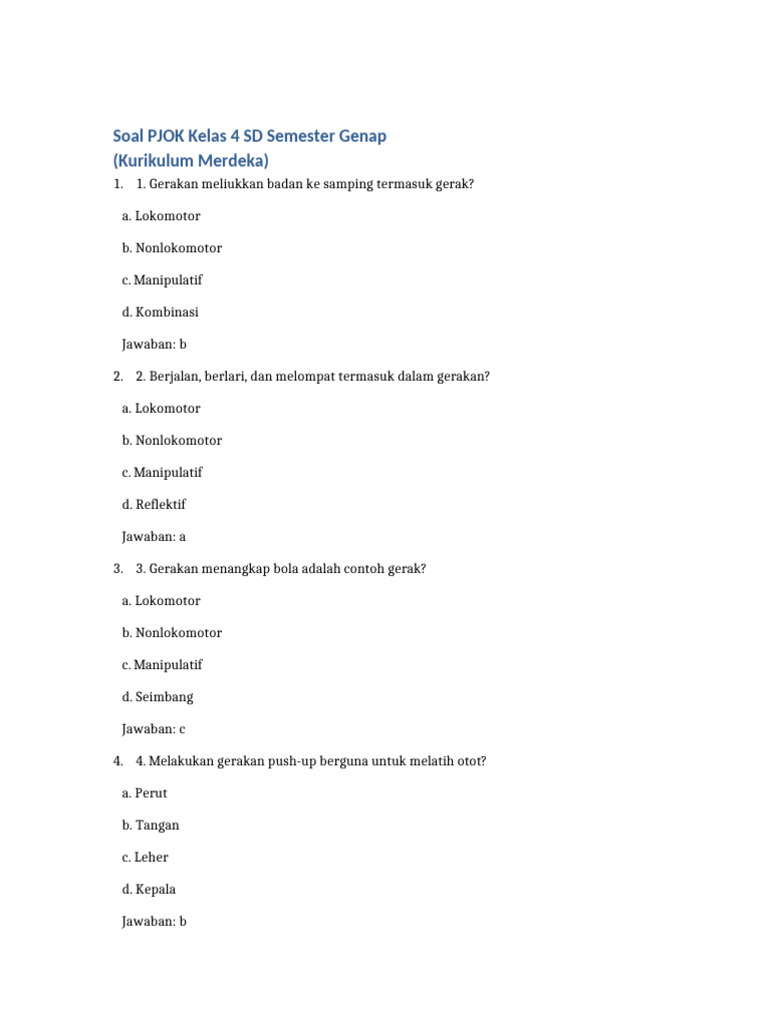 Soal PJOK Kelas 4 Semester Genap | PDF