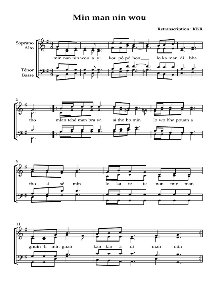 Min Man Nin Wou - Partition Complète | PDF | Chant | Musique vocale