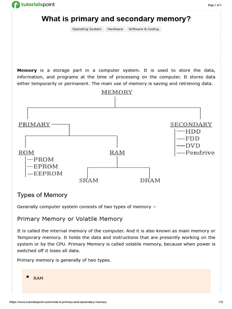 Understanding Primary and Secondary Memory | PDF | Random Access Memory ...