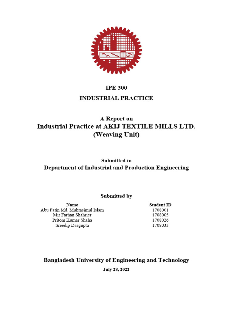 Akij Textike Mills LTD Weaving Report | PDF | Textiles | Yarn