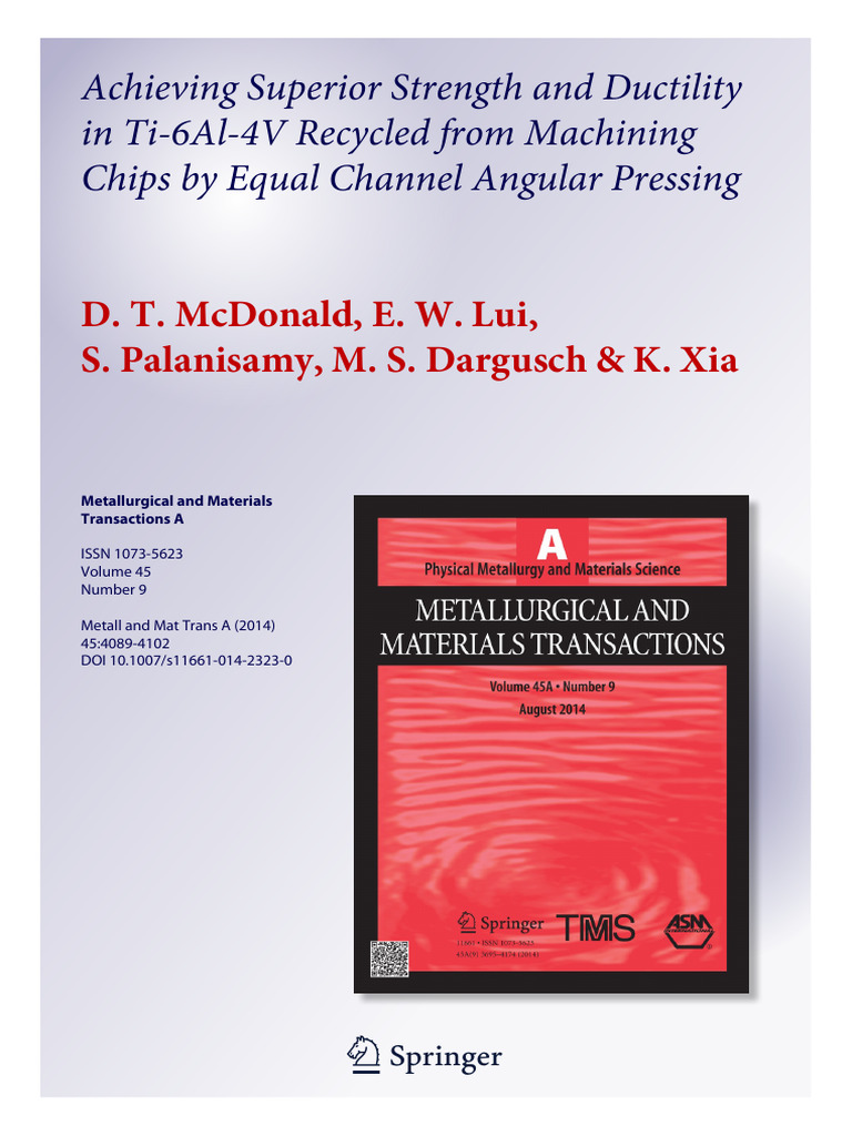 6.MetallMaterTransA45 2014 p4089 ECAP - Ti64 - Recycling | PDF ...