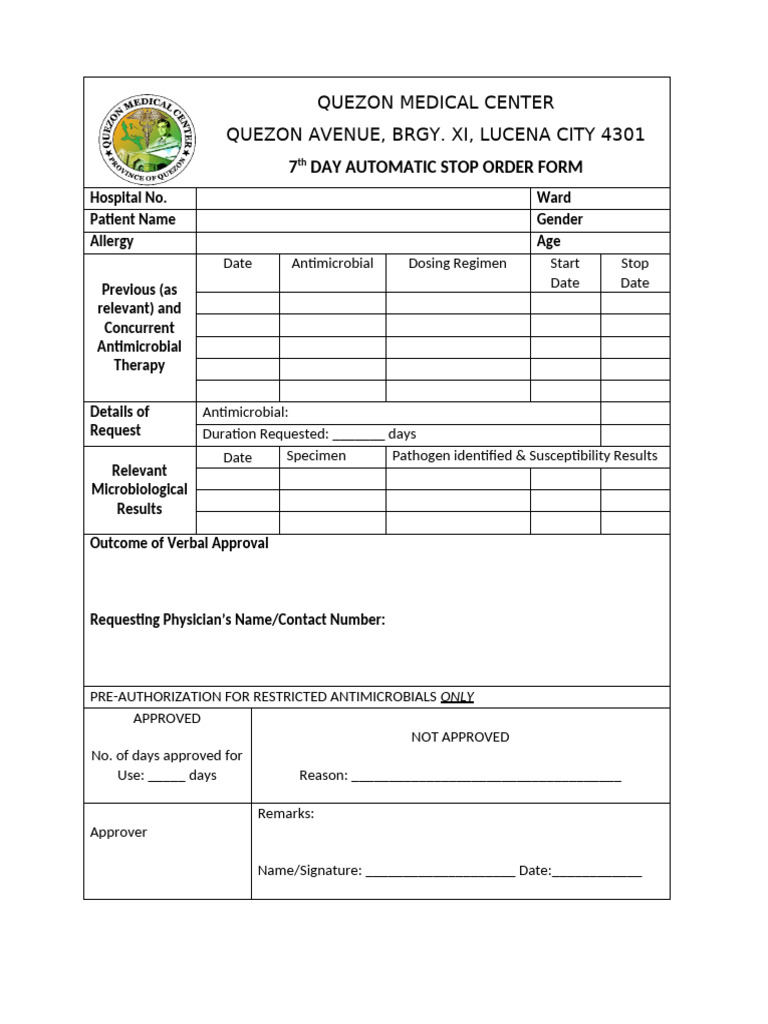 Policy and Procedure AMS 7th Day Automatic Stop Order Form | PDF