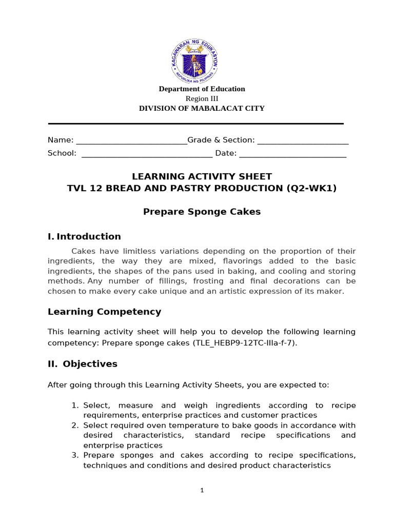 TVL12 BreadPastryProduction Q2-Wk1 | PDF | Cakes | Breads