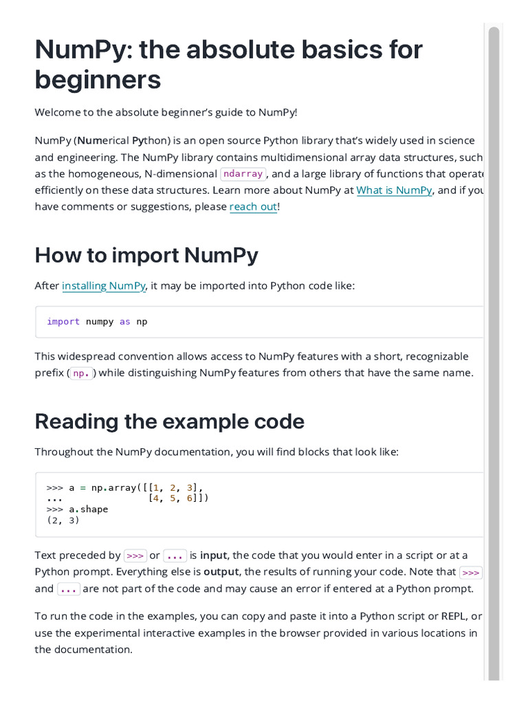 NumPy - The Absolute Basics For Beginners - NumPy V2.4.dev0 Manual | PDF | Matrix (Mathematics ...