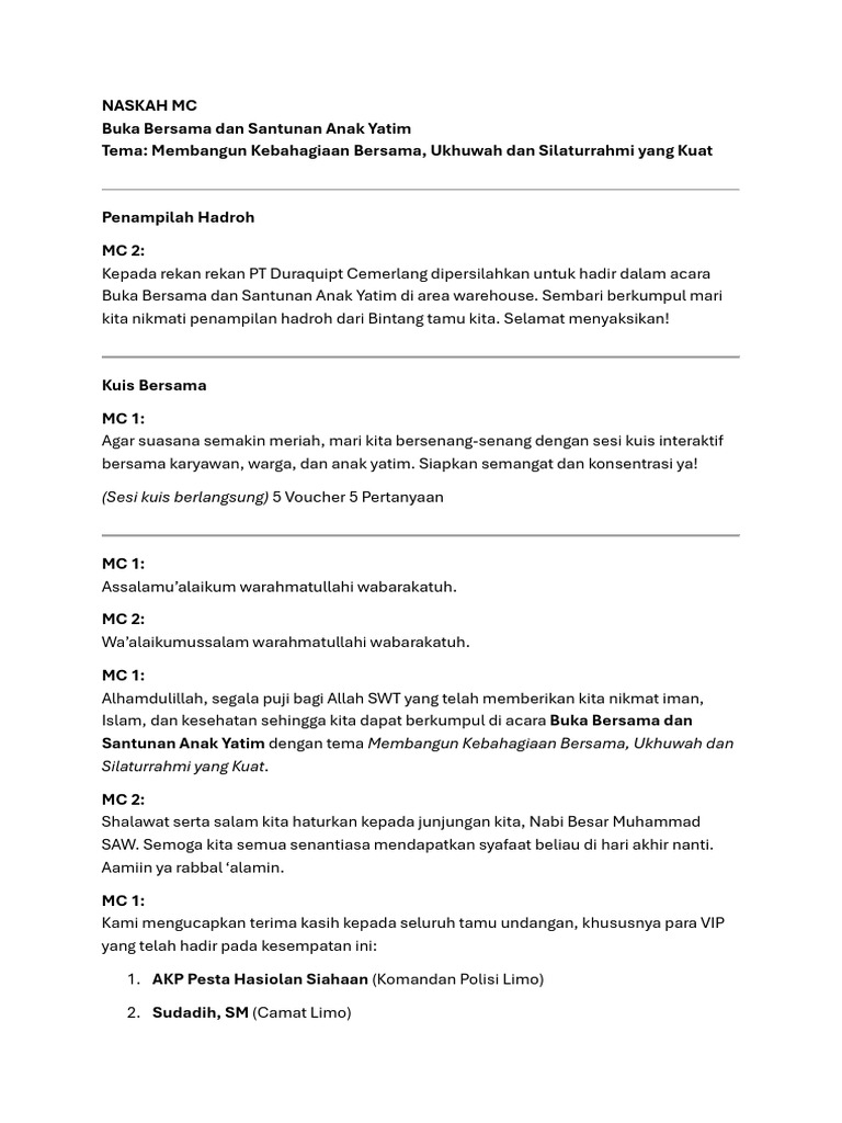 Naskah MC Bukber 2025 | PDF