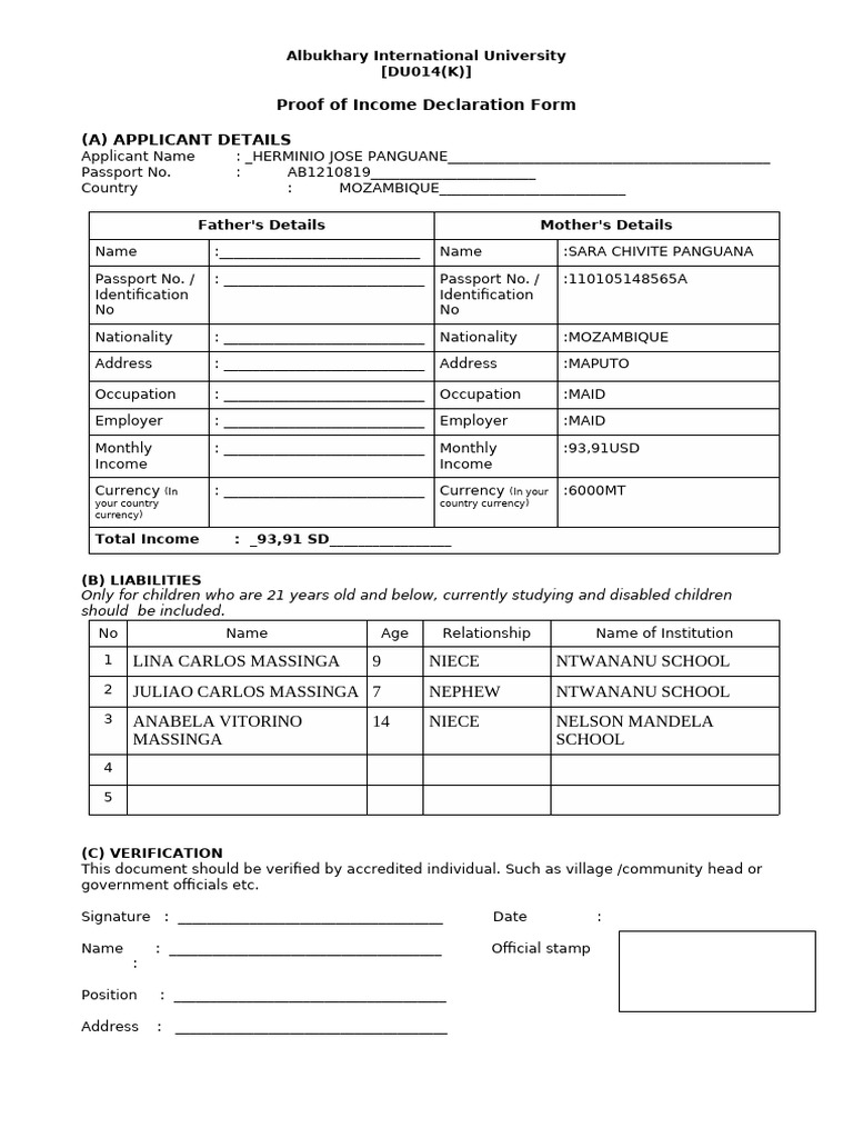 Proof of Income Declaration | PDF | Identity Document | Applications Of Cryptography