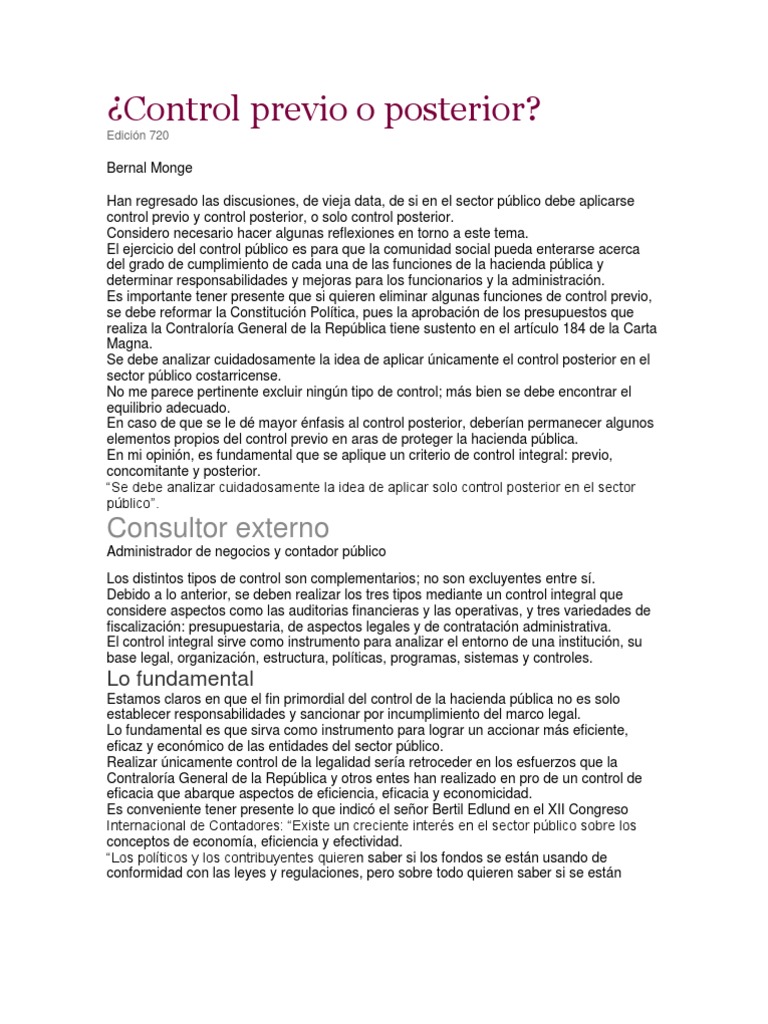 Control Previo o Posterior | PDF | Contralor | Auditoría financiera