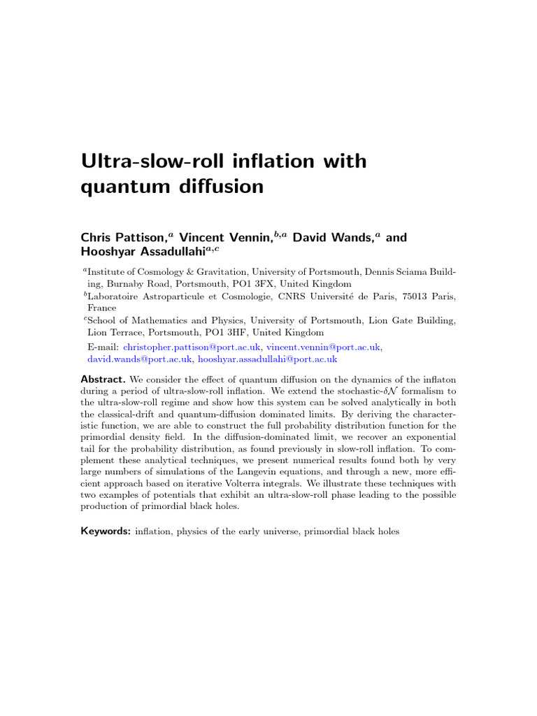 Quantum Diffusion in Ultra-Slow-Roll Inflation | PDF | Physics ...