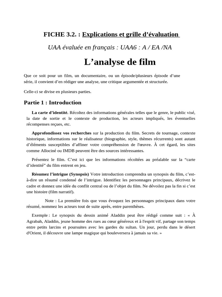 Guide d'analyse filmique détaillée | PDF | Cinématographie