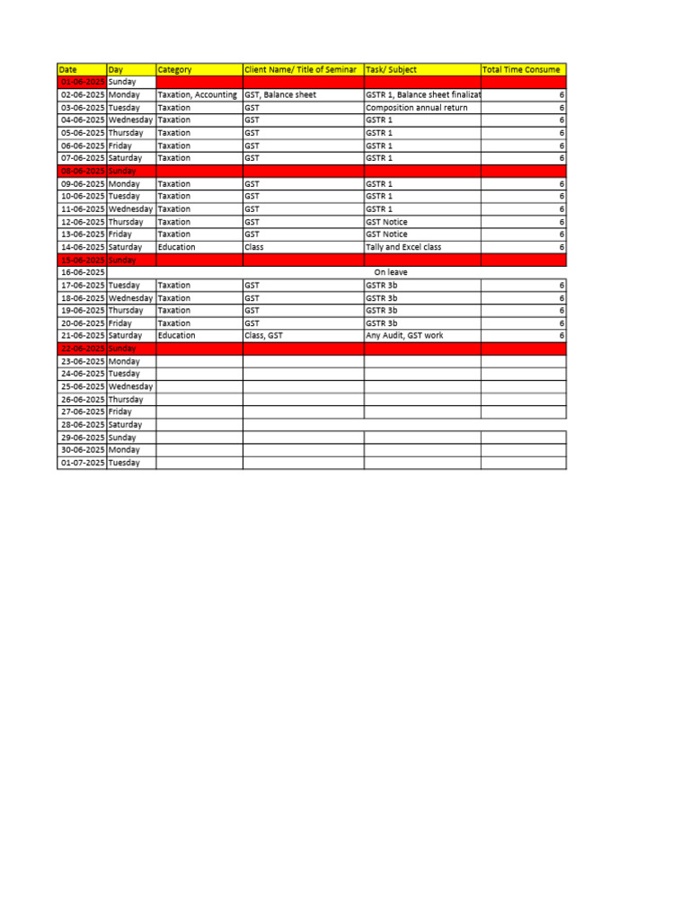 Revised Time Sheet June 2025 | PDF