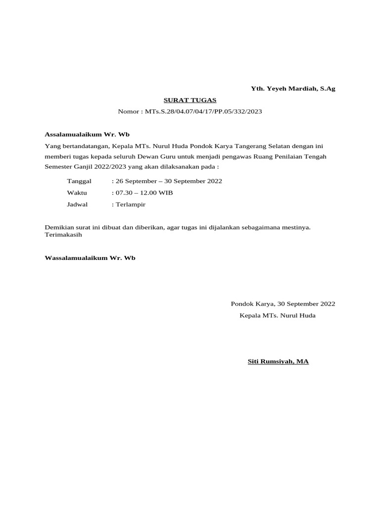 Surat Tugas Bu Yeyeh | PDF