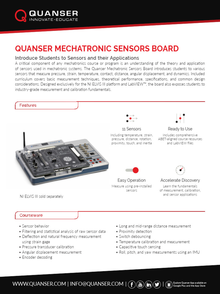 Quanser Mechatronic Sensors Board Datasheet | PDF | Sensor | Pressure Measurement