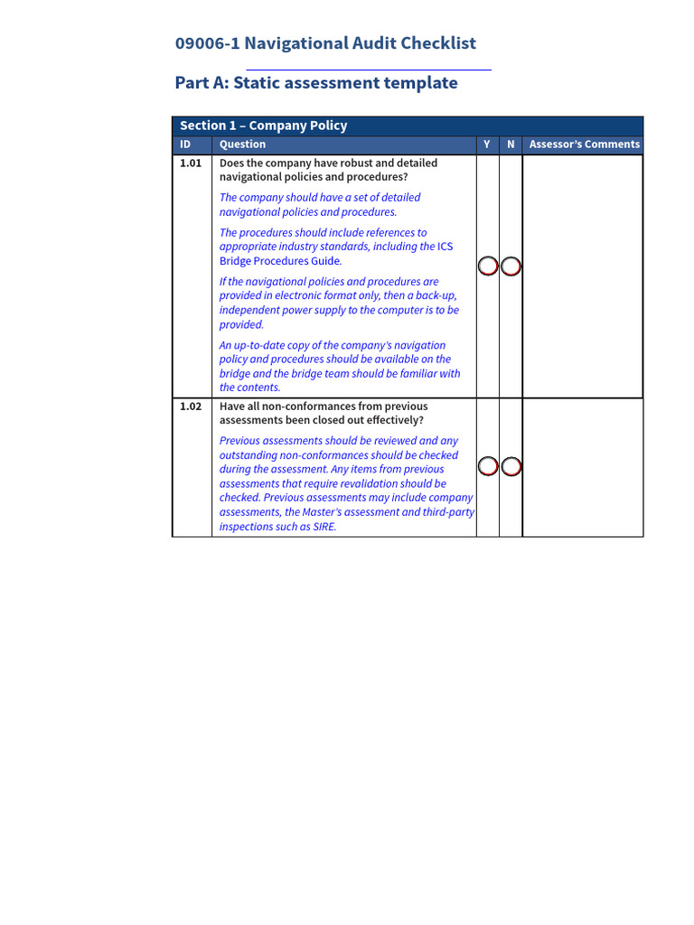 09006-1 NAV Audit Checklist Part A Static | PDF | Navigation