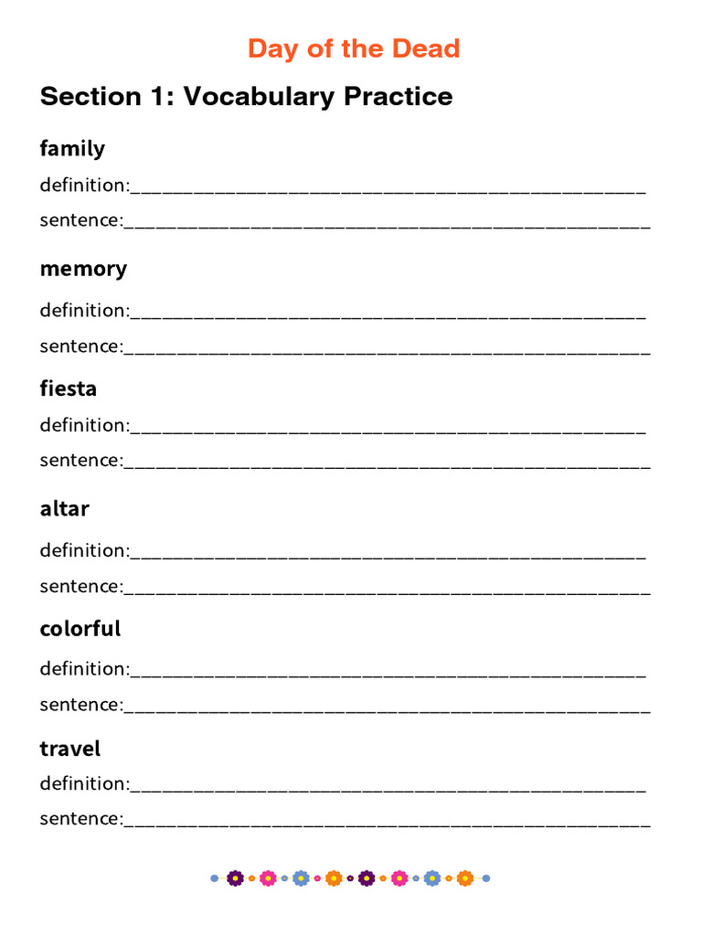 Day of the Dead Vocabulary Worksheet | PDF