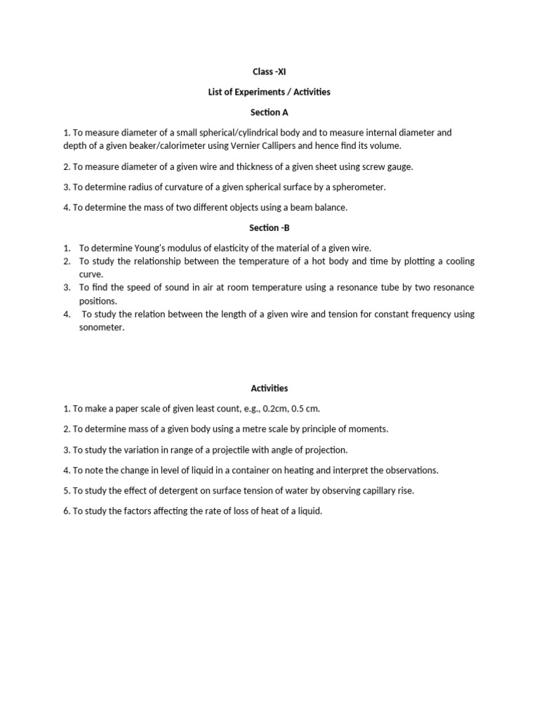 Experiment List | PDF