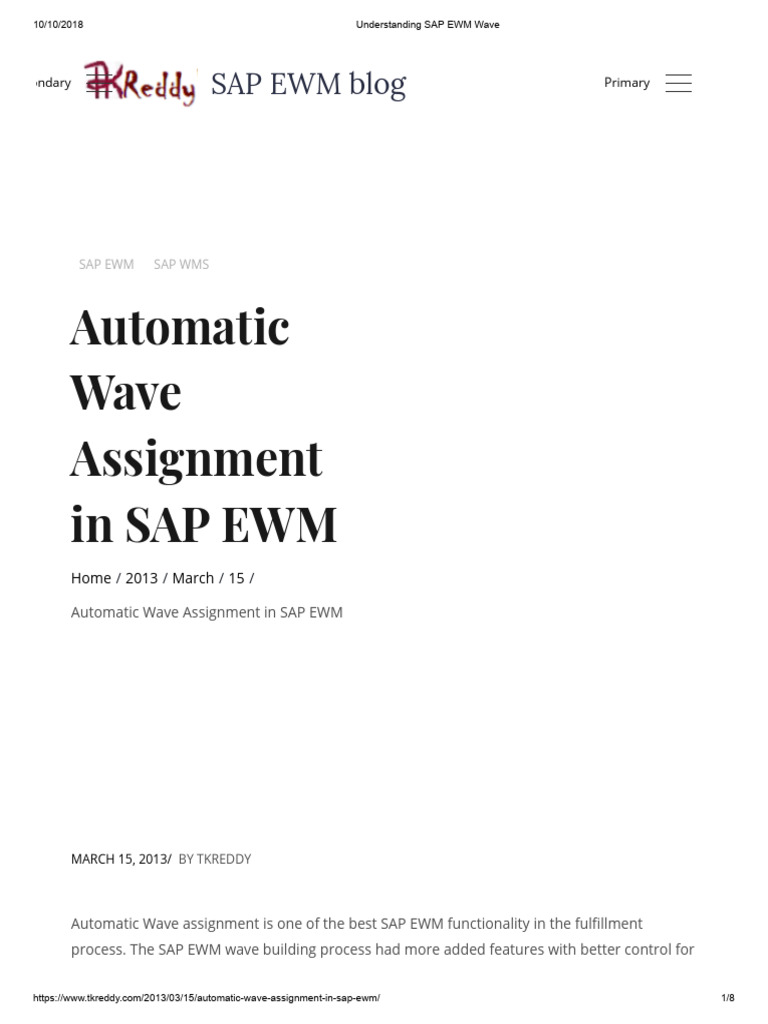 Automatic Wave Assignment in SAP EWM | PDF | Warehouse | Computing