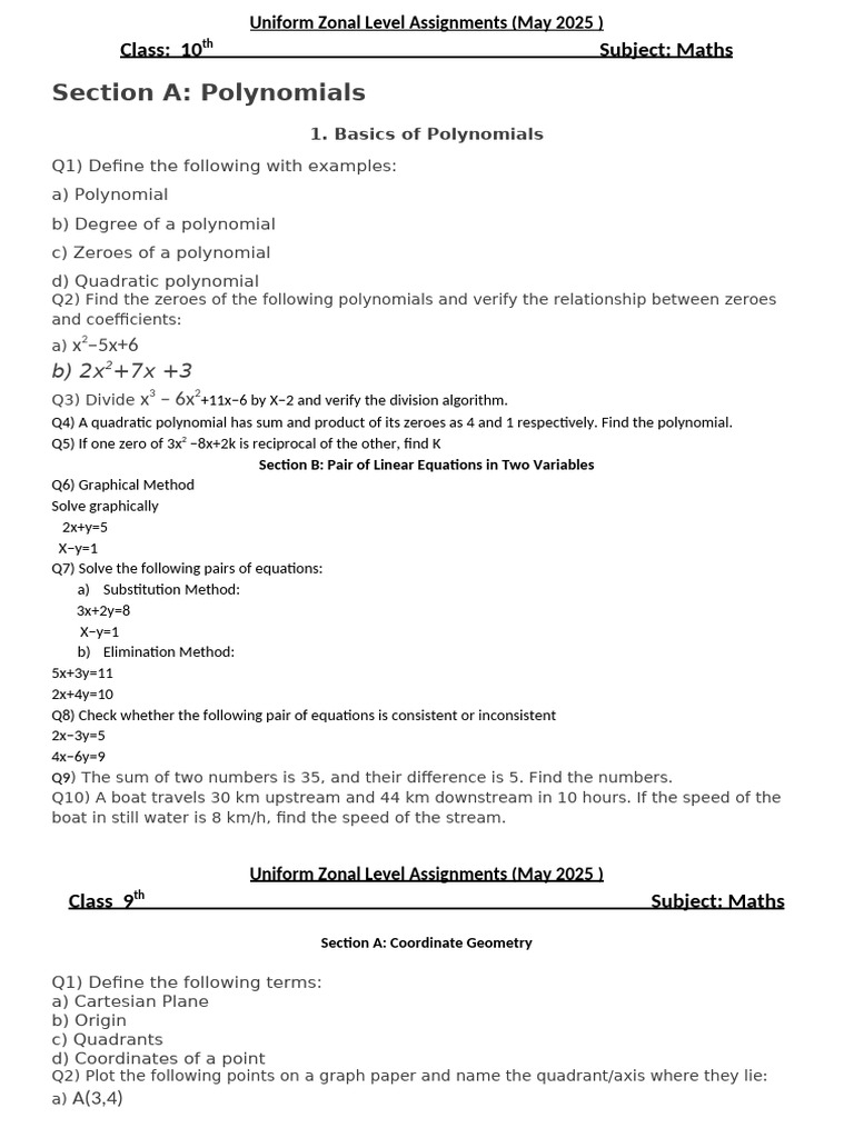 Math Assignment (May-2025) | PDF | Polynomial | Rectangle