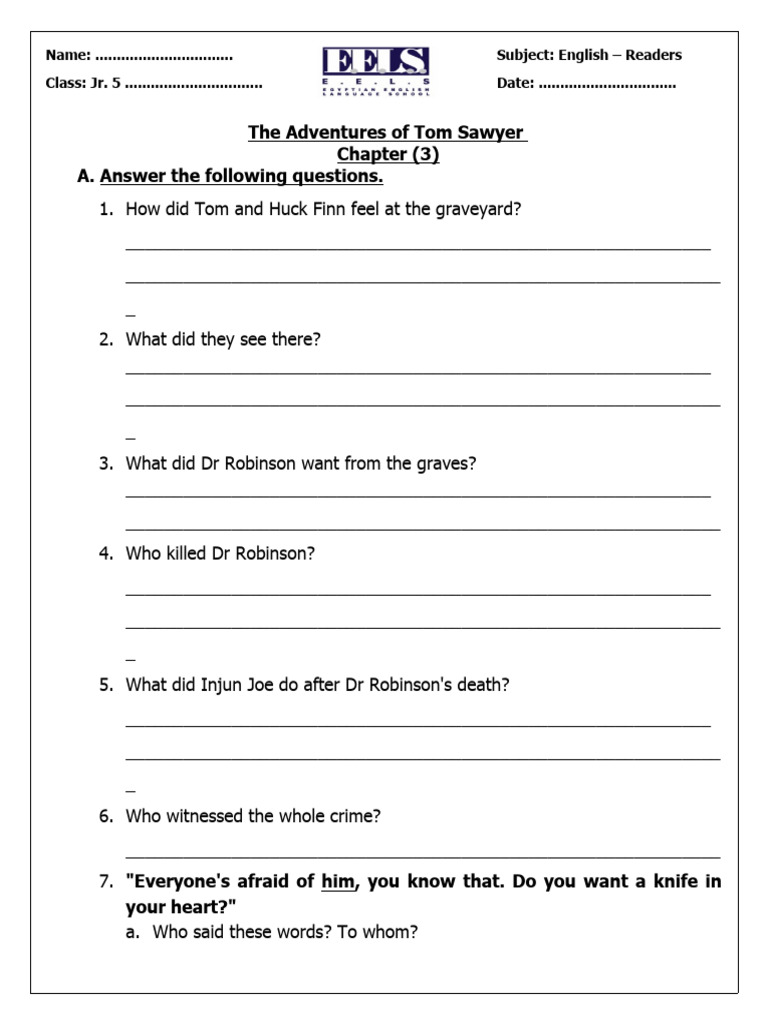 Tom Sawyer Ch. 3 While Reading Questions | PDF