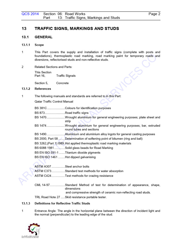 QCS - 2014 - Sction - 06 - Part - 13 - Road Marking | PDF | Rivet | Screw