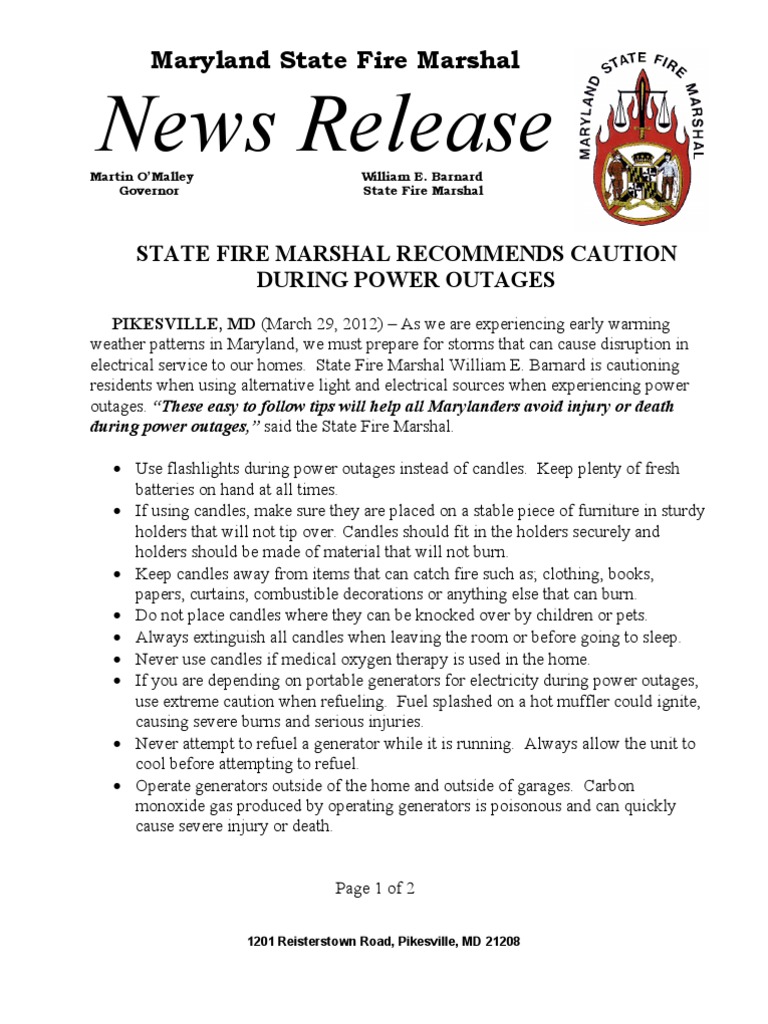 2012-03-29 Statewide Power Outage Safety | PDF | Candle | Hazards