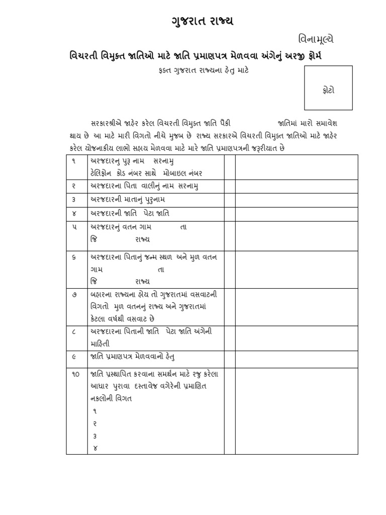 Vicharti Jati Form | PDF