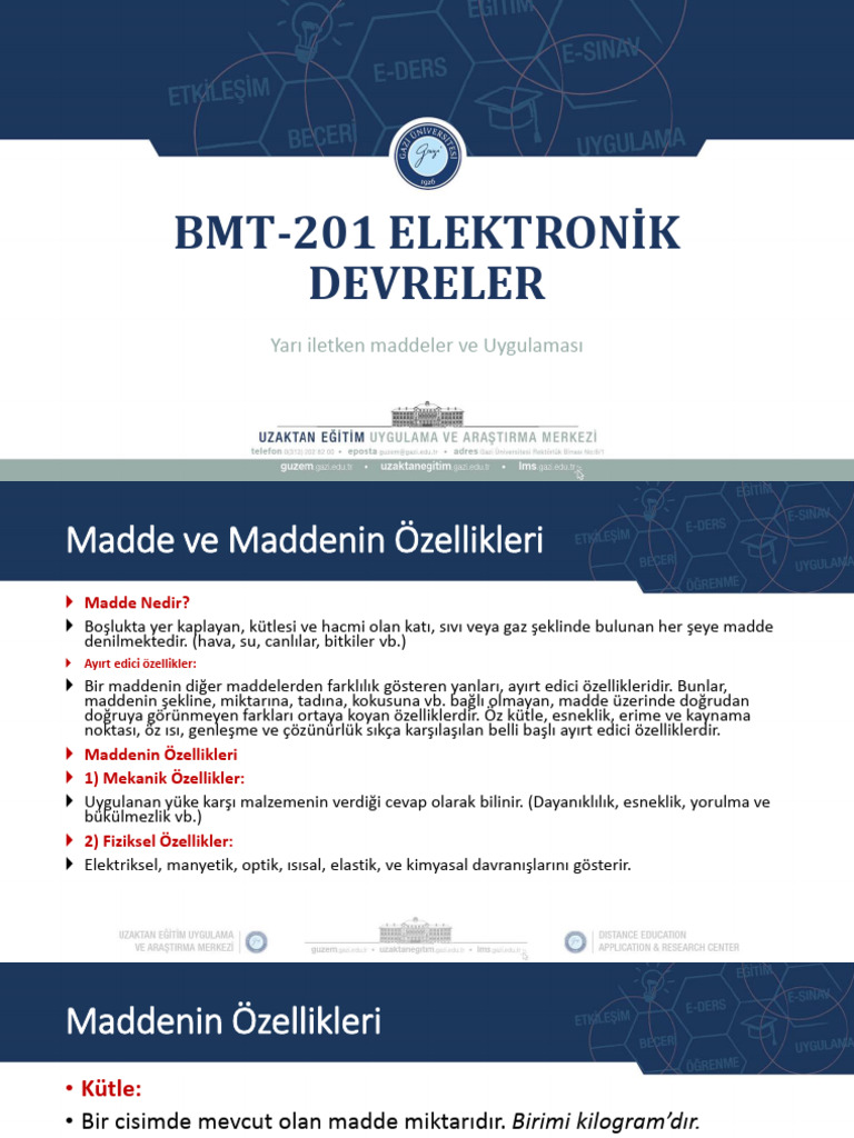BMT-201 - 01 - Yarı Iletken Maddeler Ve Uygulaması | PDF