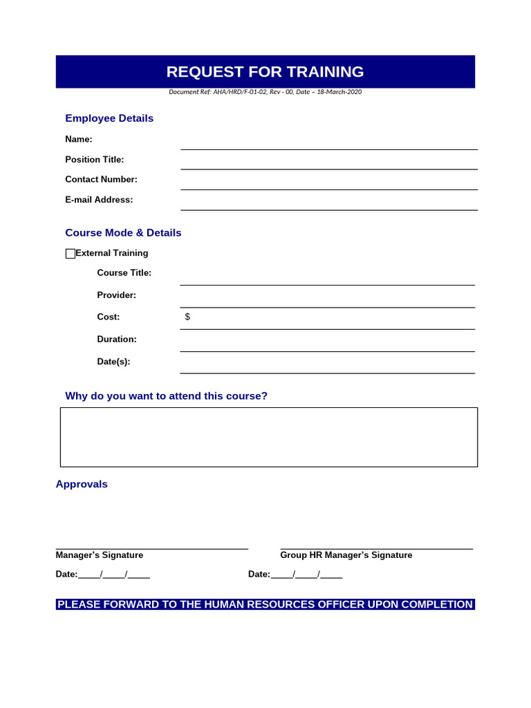 F-01-02 Training Request Form | PDF