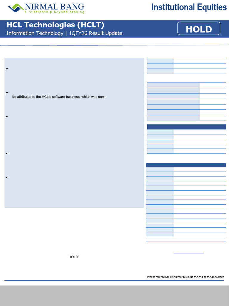 HCL Technologies 1QFY26 Result Update 15 July 2025 | PDF | Artificial ...