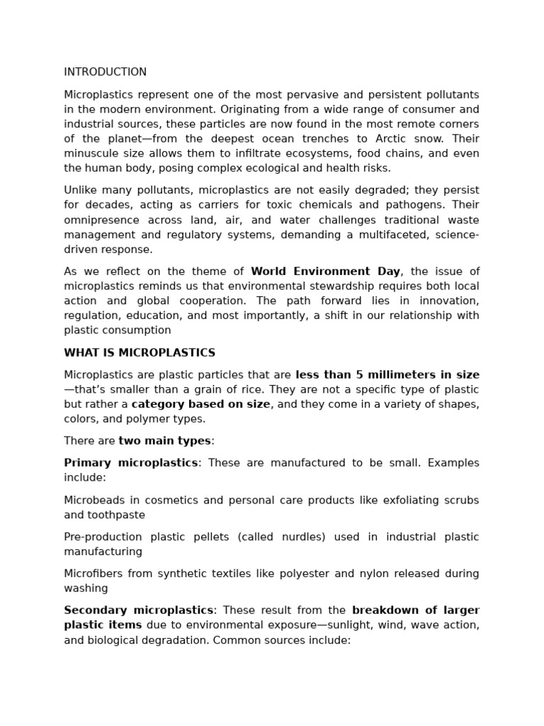 Microplastics: Environmental Impact & Risks | PDF | Plastic | Earth ...