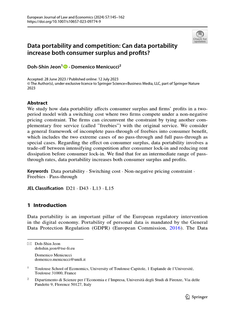 Data Portability and Competition | PDF | Profit (Economics) | Prices