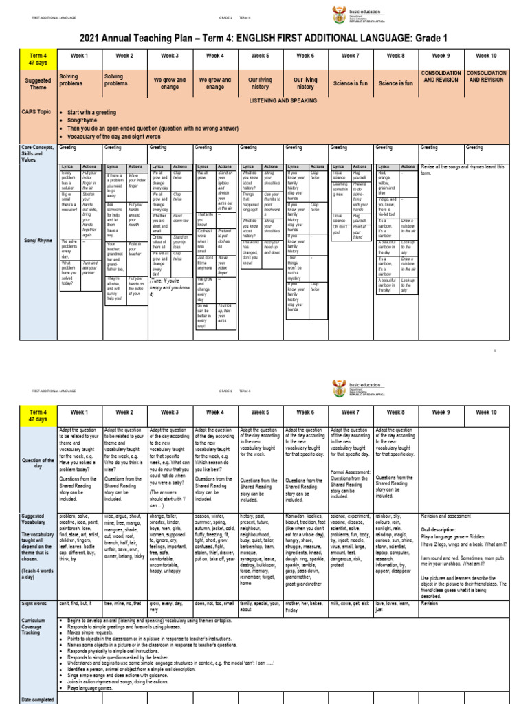 2021 Atp Grade 1 Term 4 Efal Final | PDF | Phonics | Cognitive Science