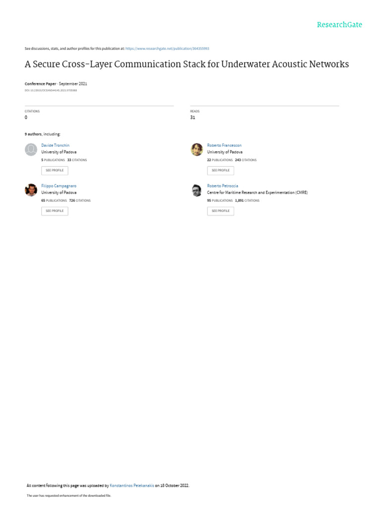 A Secure Cross-Layer Communication Stack For Underwater Acoustic Networks | PDF | Computer ...