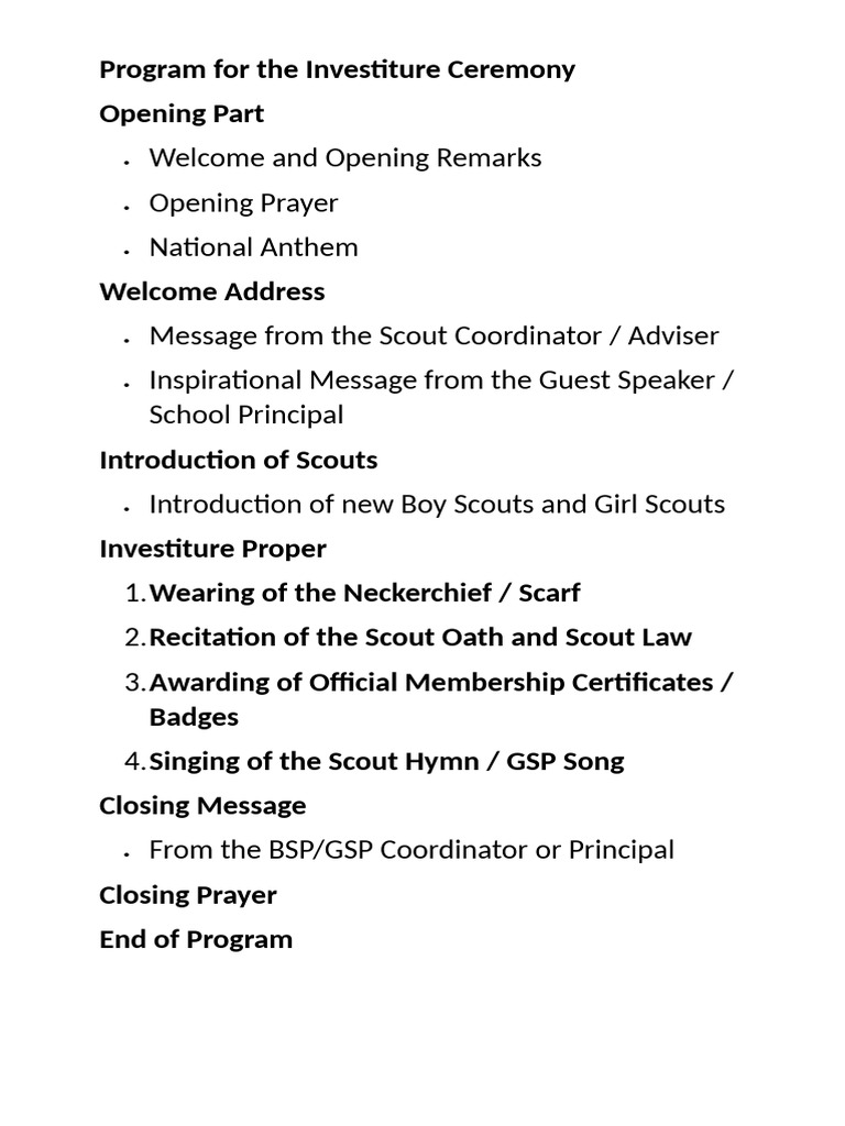 Program For The Investiture Ceremony | PDF