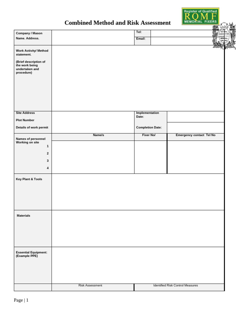 RQMF Risk Assesment and Method Statement 1 | PDF