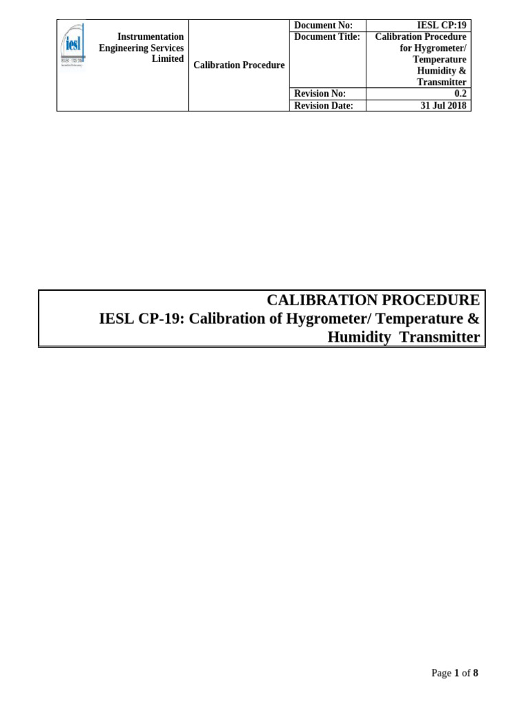 Calibration Procedure Hygrometer-R2 | PDF | Calibration | Humidity