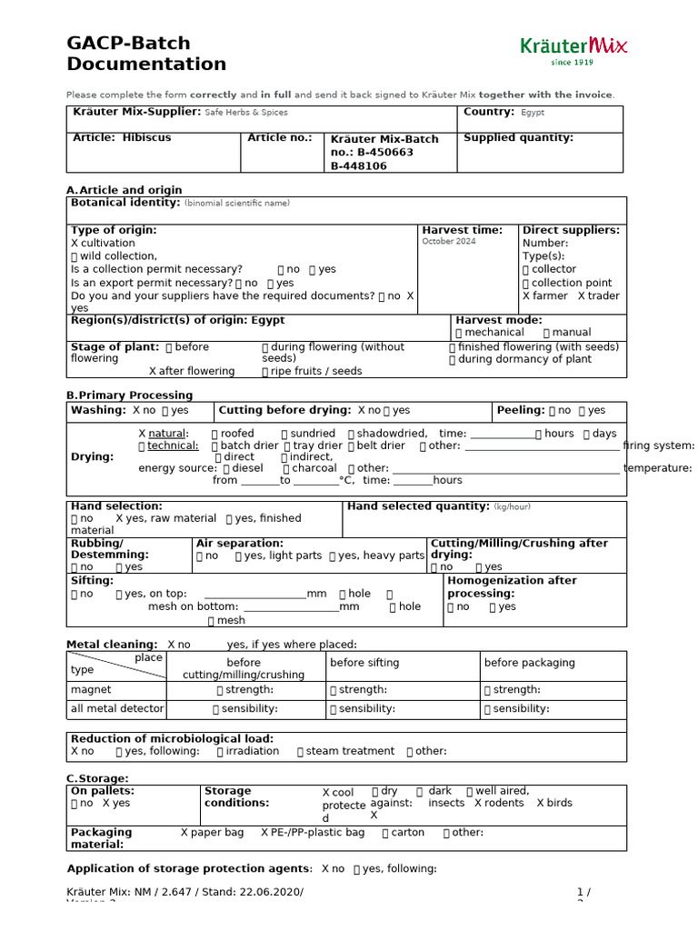 GACP Documentation for Hibiscus Batch | PDF | Fertilizer | Agriculture