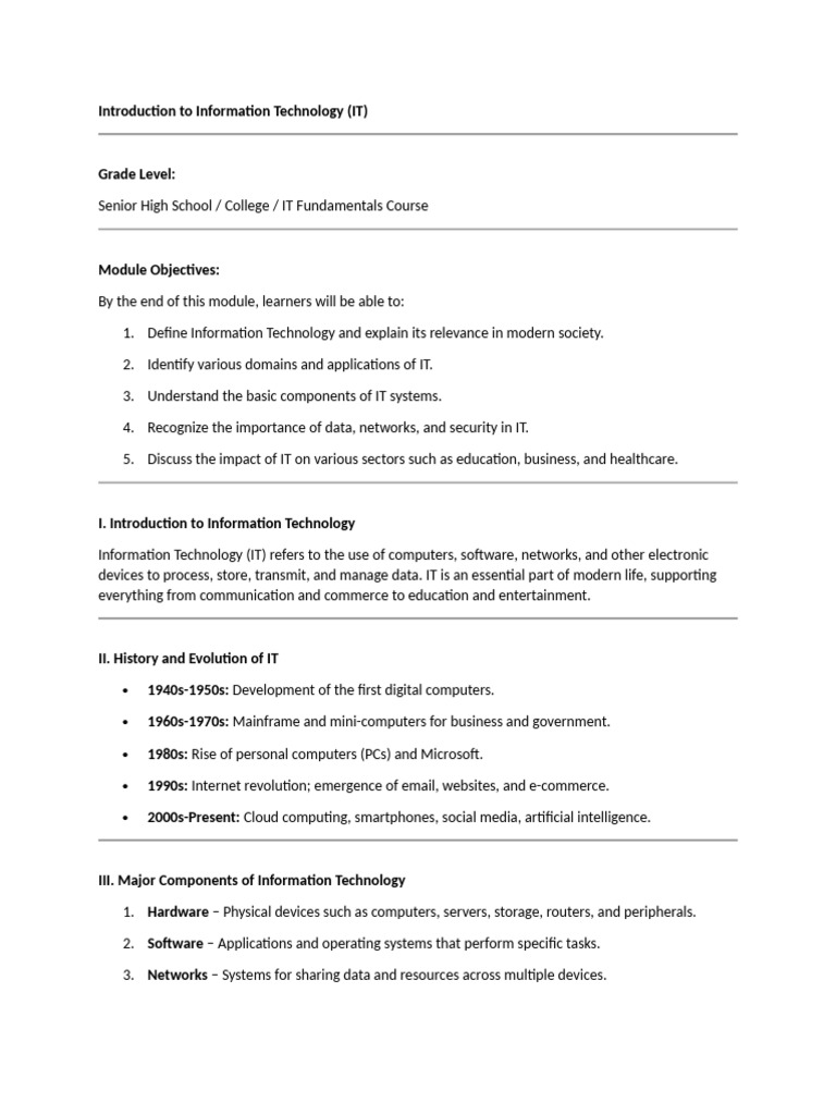 Introduction To Information Technology | PDF | Computer Network ...