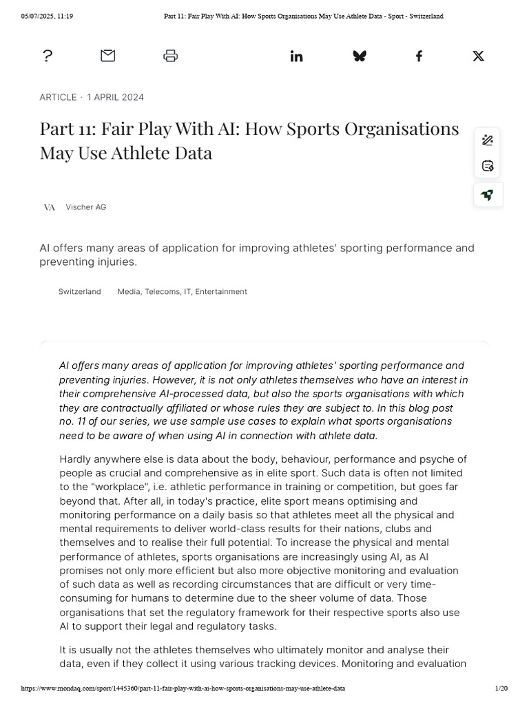 Part 11 - Fair Play With AI - How Sports Organisations May Use Athlete ...