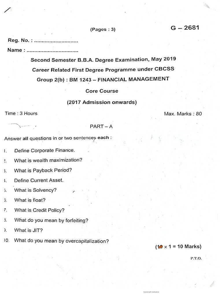 Financial Management Previous Yr QP | PDF