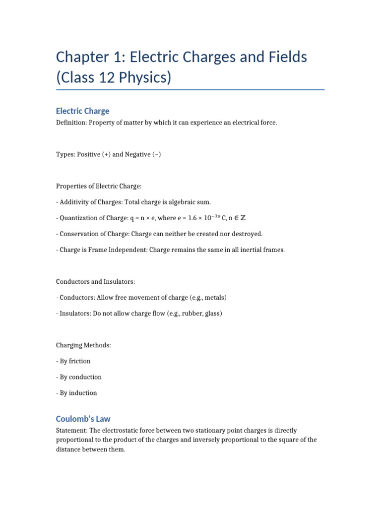 Electric Charges and Fields Overview | PDF | Electric Field | Force