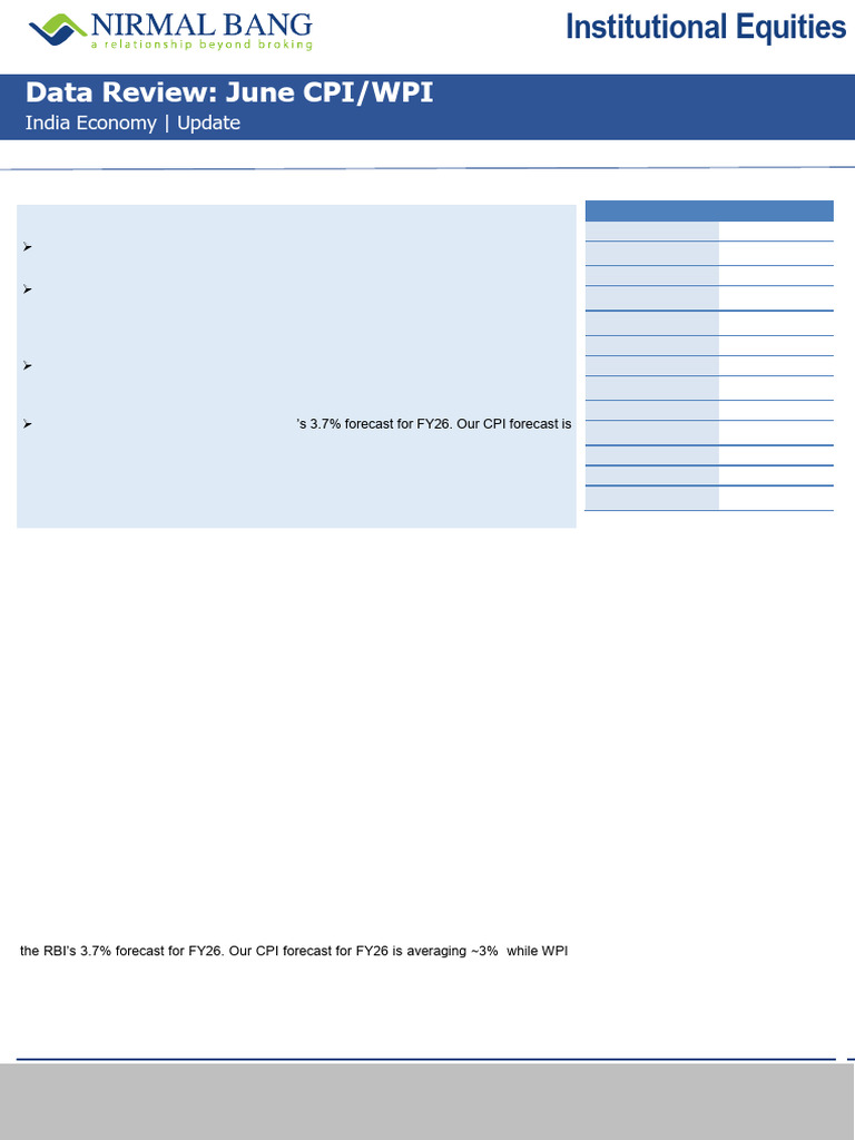 Data Review June CPI and WPI - Economy Update - 15 July 2025 | PDF | Inflation | Consumer Price ...