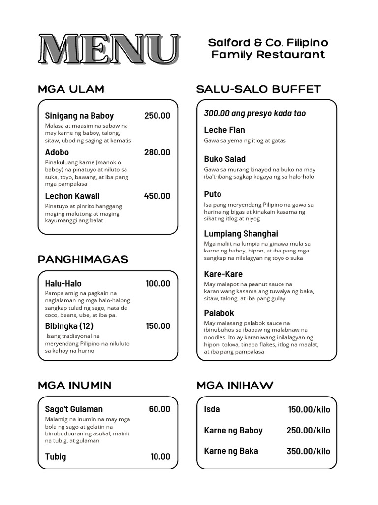 Puti at Itim SImple at Modernong Minimal Restaurant Menu PDF | PDF
