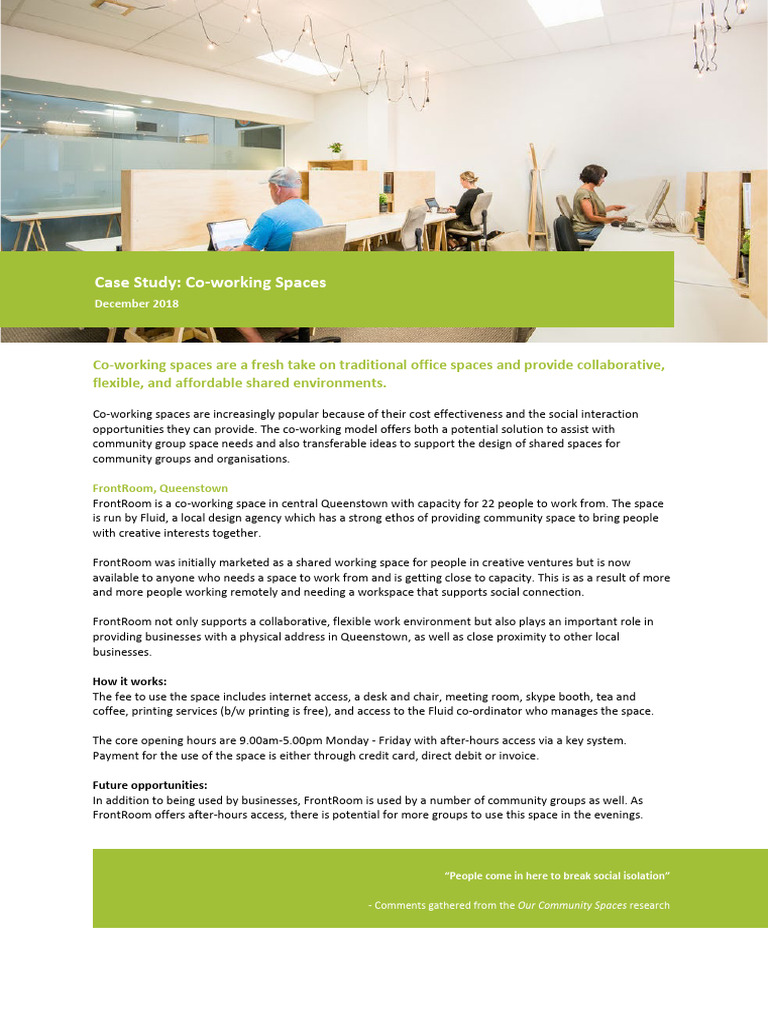 Our Community Spaces Case Study Coworking Spaces | PDF